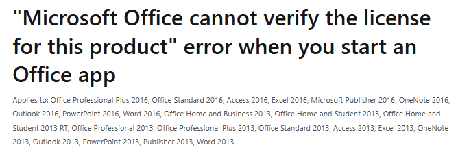 'Microsoft office cannot verify the license for this product' keeps ...