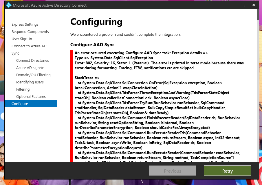 AAD Connect Installation Error - Microsoft Q&A