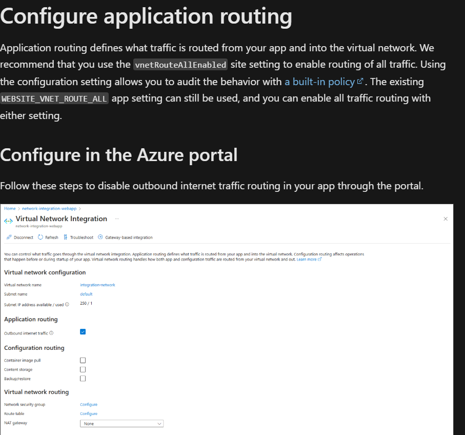 Issues with WEBSITE_VNET_ROUTE_ALL Setting and Routing Traffic through Azure NAT Gateway for App ...