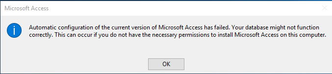 Automatic configuration of the current version of Microsoft Access has ...