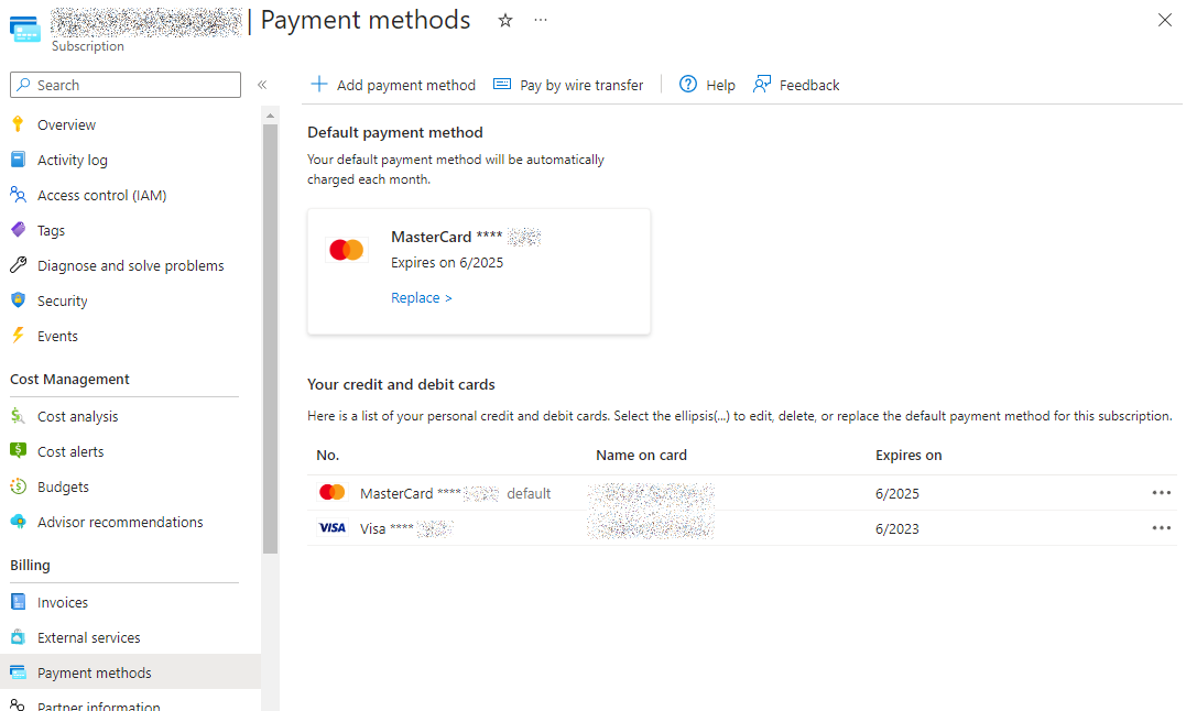 How can I set different payment method for different subscriptions in Azure? - Microsoft Q&A