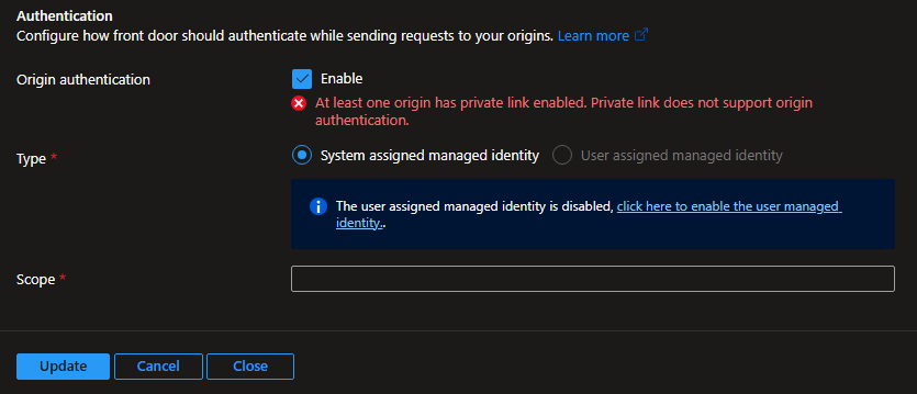 Origin (blob storage) has Allow Blob anonymous access Disabled and Azure Front Door doesn't ...