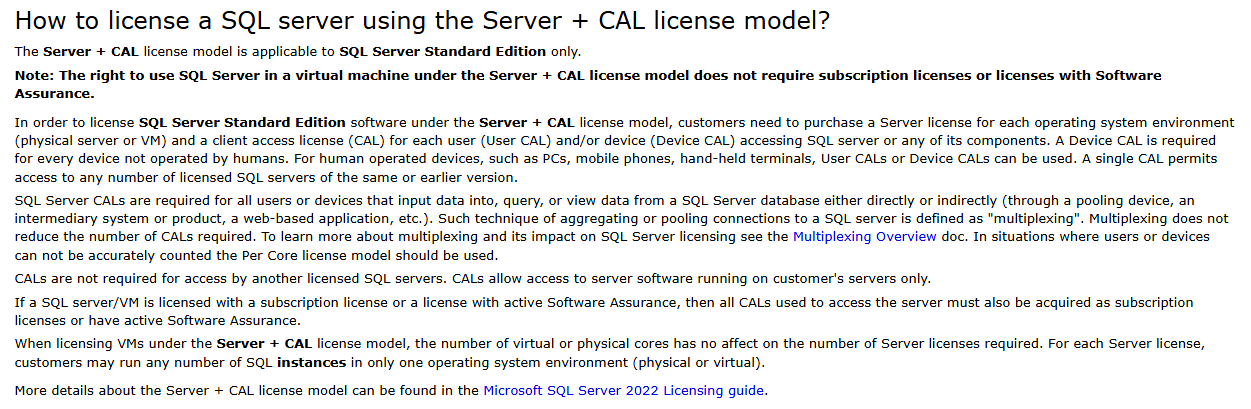 Azure BYOL for SQL server can apply to Server cal + user cal licensing ...