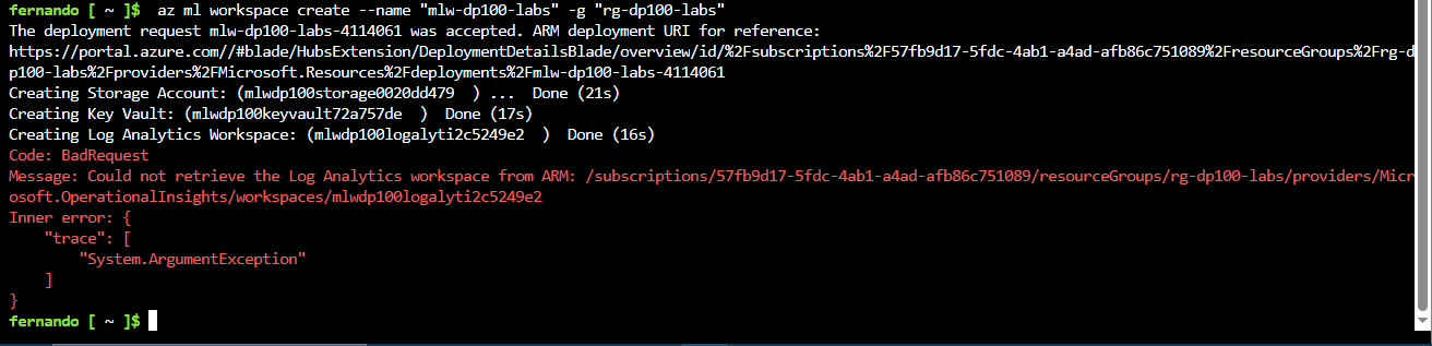 Not Able To Create The Workspace With The Command Az Ml Workspace 