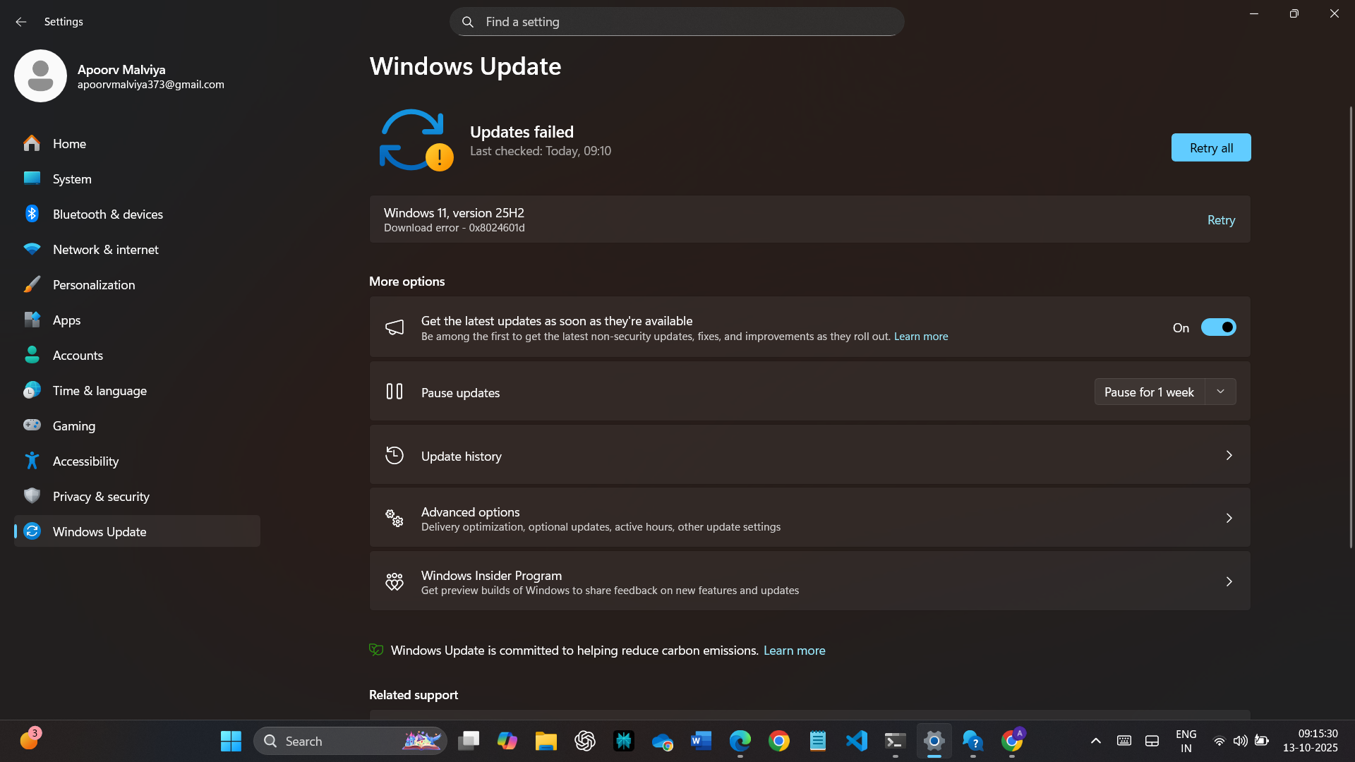 Updates Failed, Windows 1, version25H2 - Microsoft Q&A