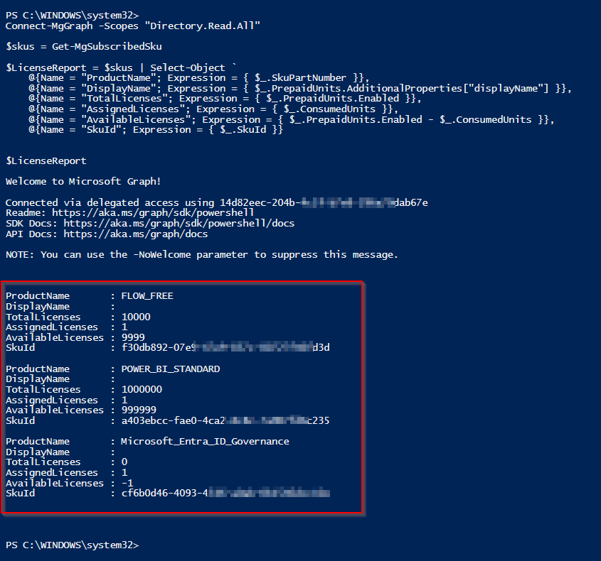 How to get the list of Licenses in EntraID for All Products with Name ...