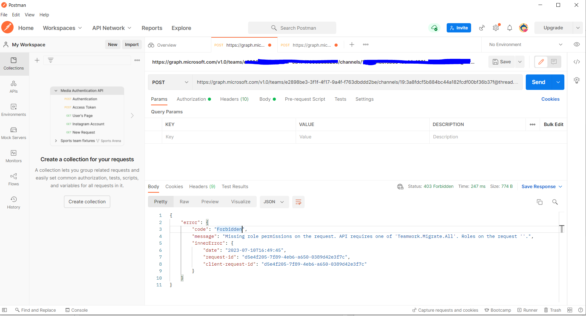 Unable to send Chat message to a channel or chat with Microsoft Graph API, throws an error for ...