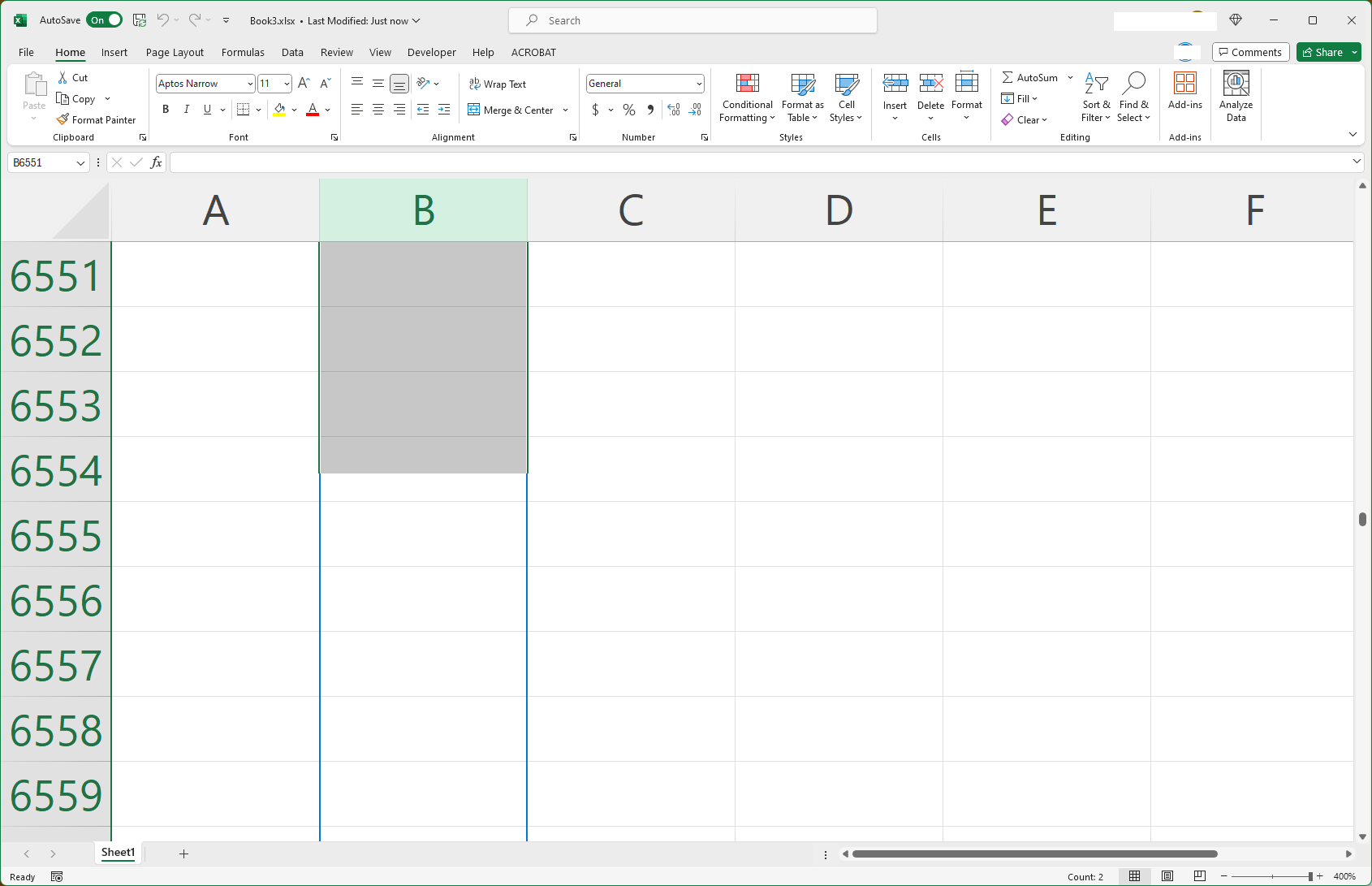 Excel 365 v2401 selecting entire column highlights only first 2**19 ...
