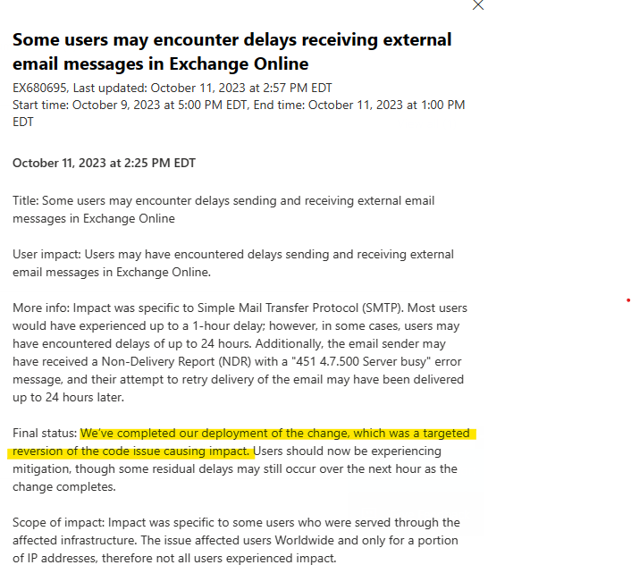 E-Mail sending to Office/Microsoft365 customers not possible - 451 4.7. ...