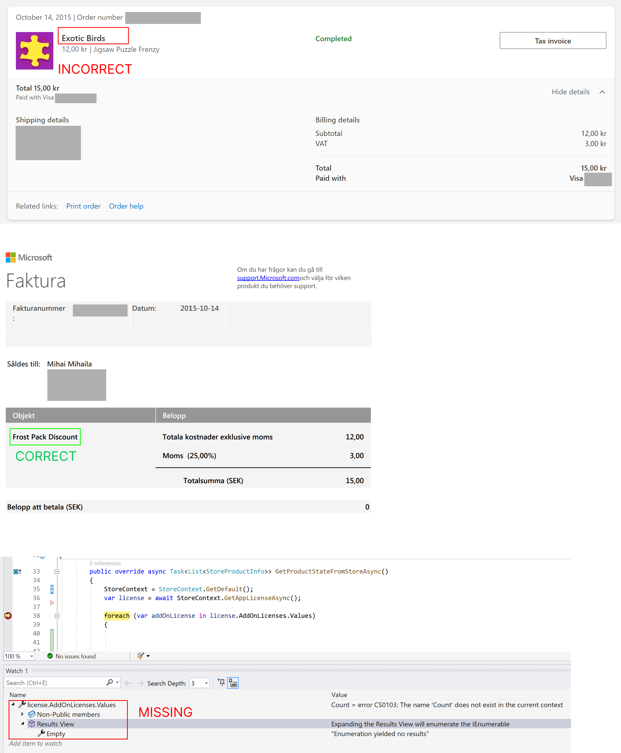 StoreAppLicense.AddOnLicenses does not work correctly in my UWP games ...