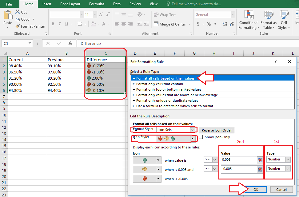 Conditional Formatting with Arrow Icon Sets - Microsoft Q&A