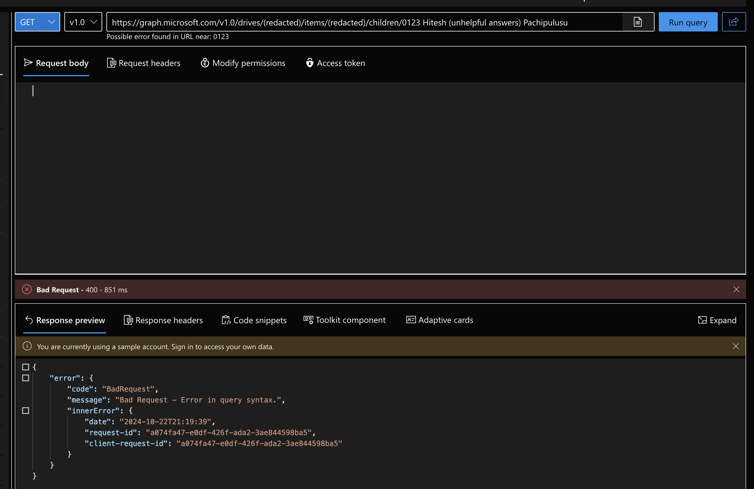 Graph API GET drive item fails when name contains "(" or ") - Microsoft Q&A