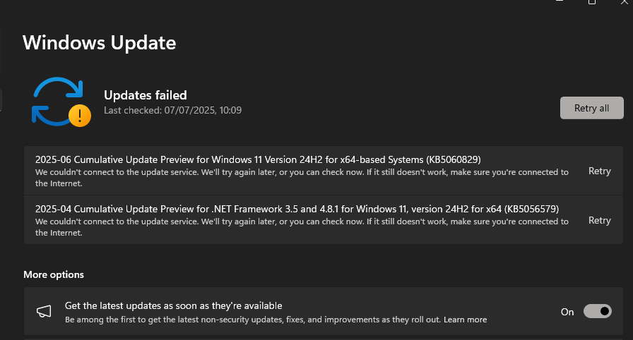 unable to update windows on sign into the Microsoft store on new pc ...
