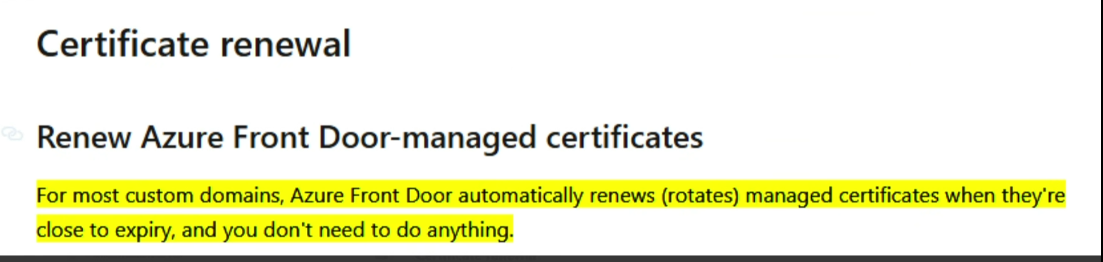 Front Door certificate does not auto-renew - Microsoft Q&A