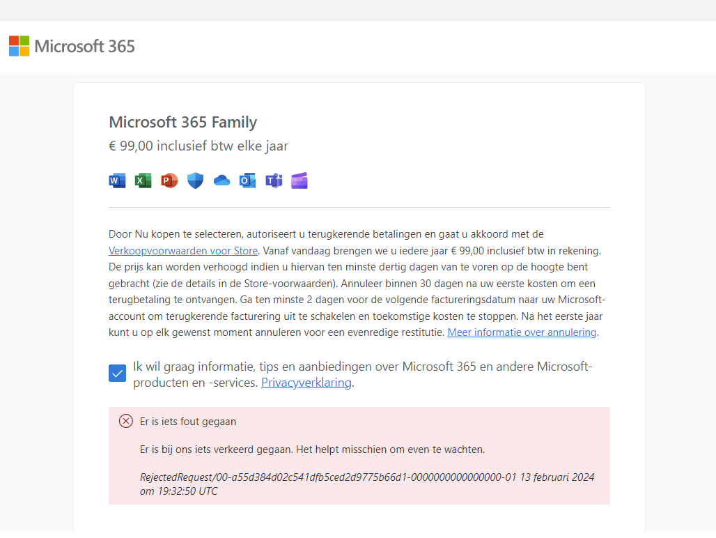 payment error for new subscription - Microsoft Q&A