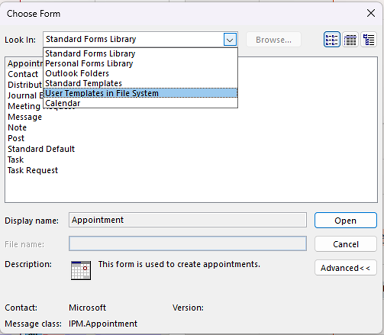 I would like a meeting template (title and content) that is easy to access from outlook calendar ...