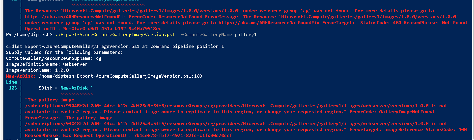 Which region is feasible to move compute gallery from eastus2 to some ...