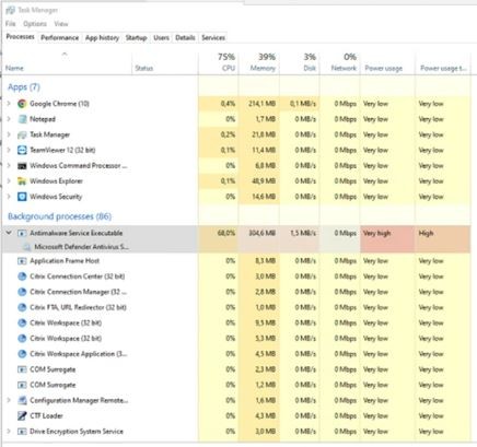 CPU use routinely hits 60% to 70% while Defender is doing a complete ...
