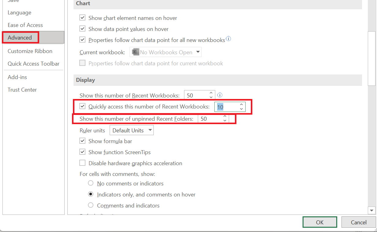 How do I add or remove Teams folders from the Excel "Quick Access" list when I click file/open ...
