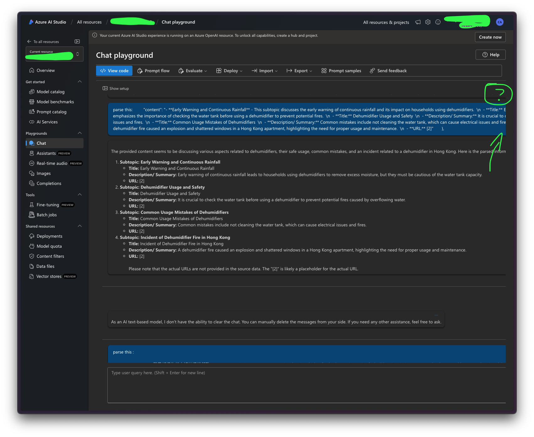 Azure AI Studio Chat Playground Broken UI Non Functional - Microsoft Q&A