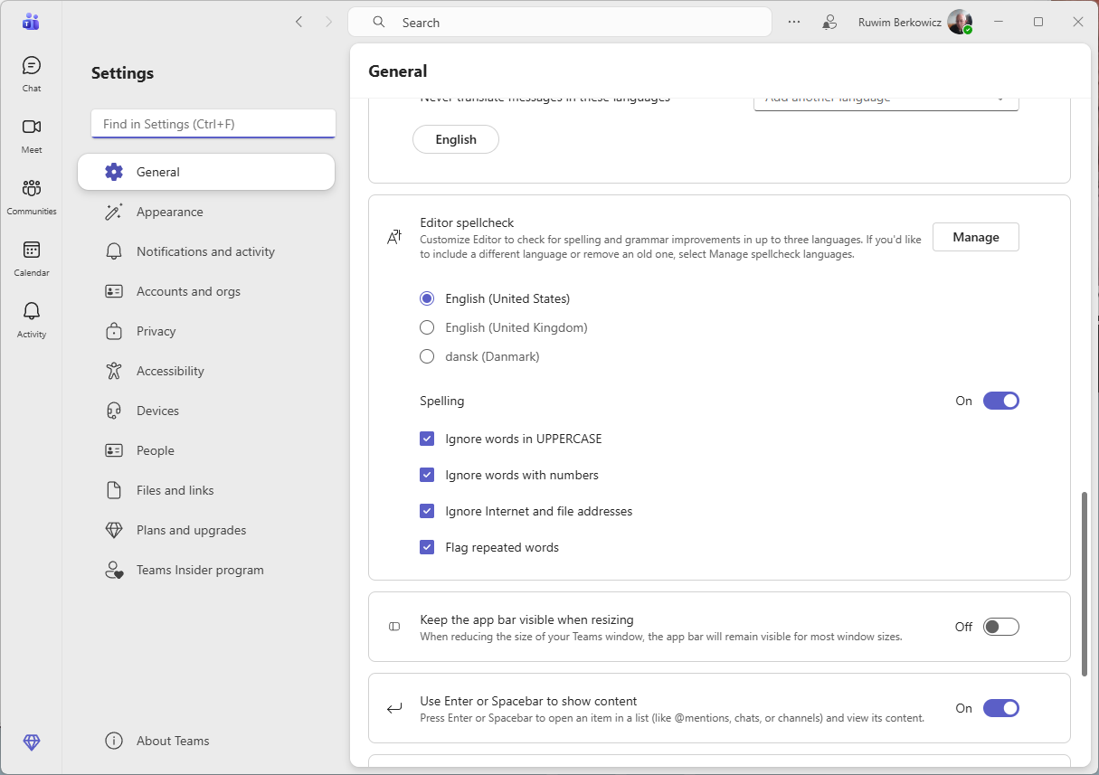 Team's spell check in chat mode stopped working - Microsoft Q&A