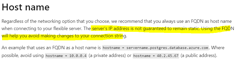 Reasons for IP change of Azure Database for PostgreSQL flexible server ...