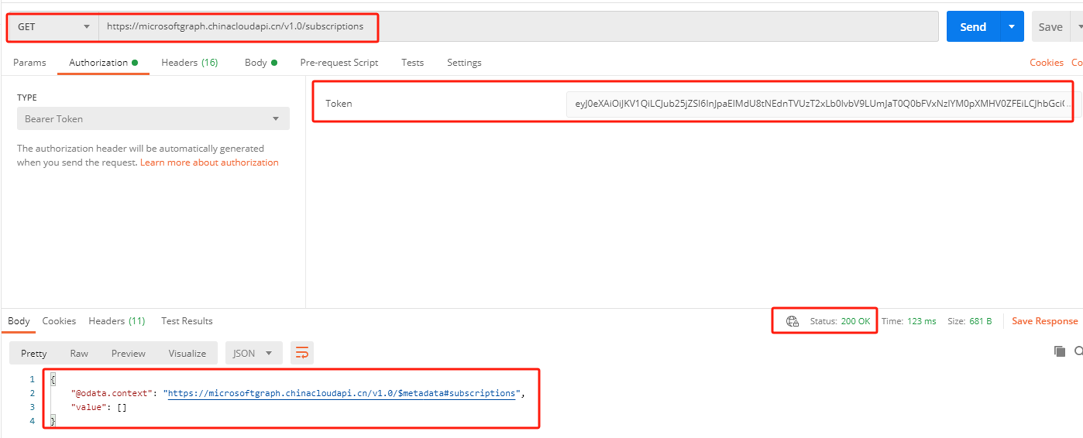 In Azure China, how to use the Microsoft Graph API to create a subscription and receive ...