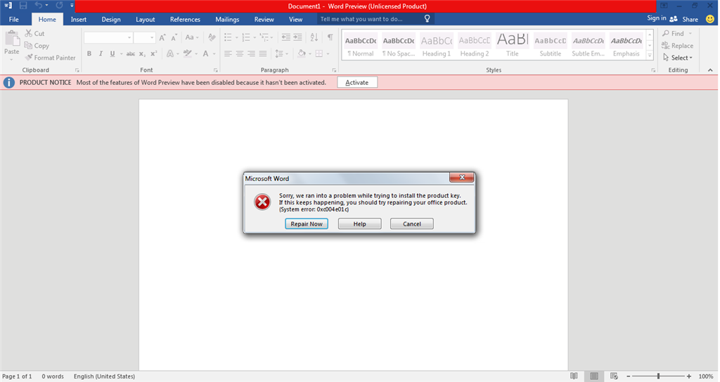 Microsoft Office 2016 Preview Activation Error 0xc004e01c - Microsoft Q&A
