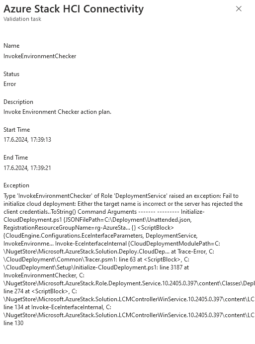Error with Azure Stack HCI 23H2 cluster deployment validation - Microsoft Q&A