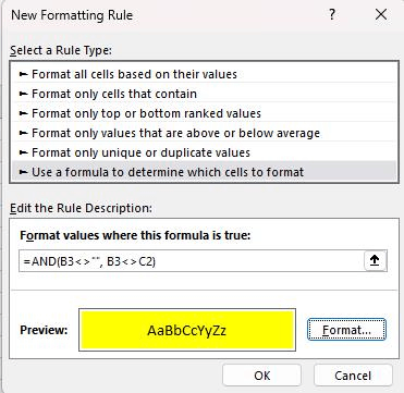 Conditional formatting cells with values that dont match - Microsoft Q&A