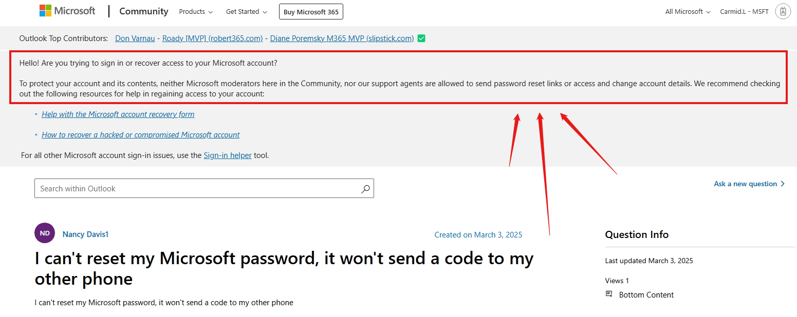 I can't reset my Microsoft password, it won't send a code to my other phone - Microsoft Q&A