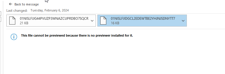 Outlook O365 error: The file cannot be previewed because there is no ...