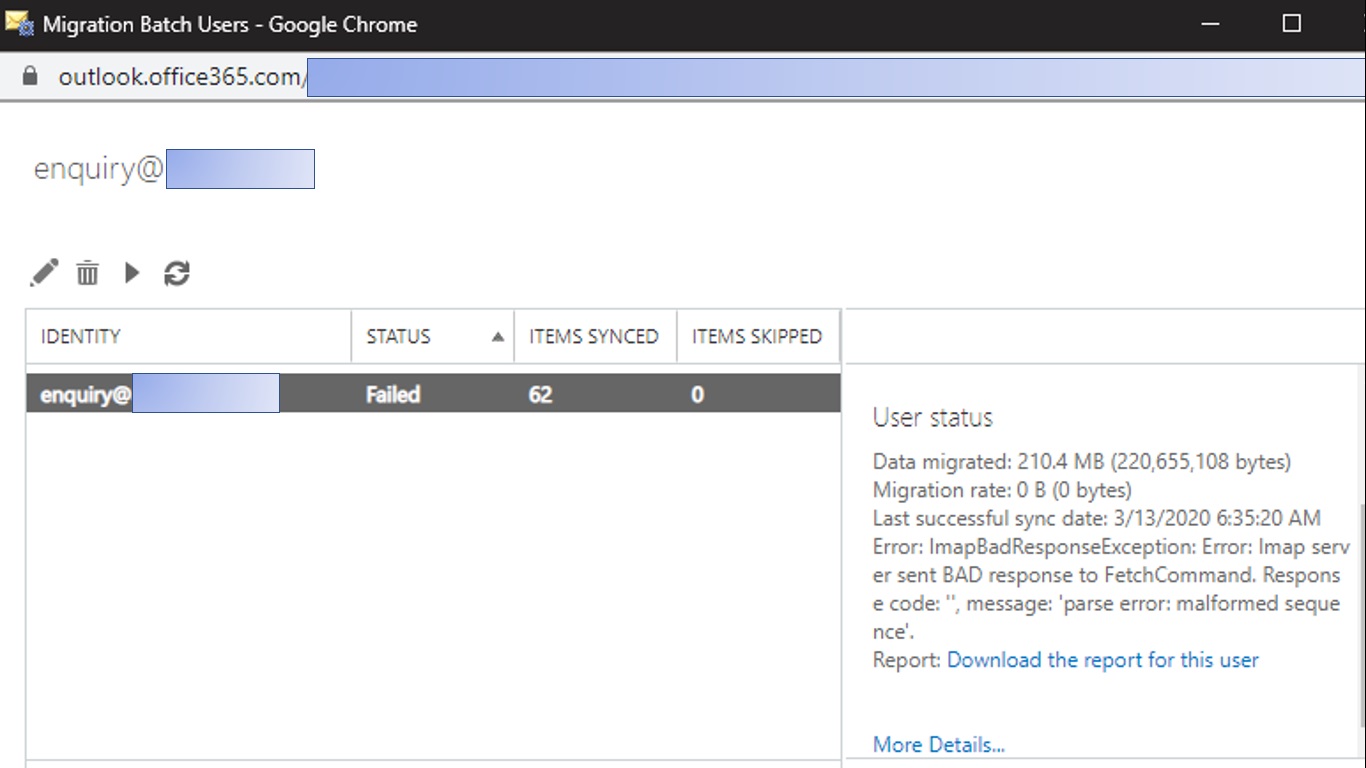 IMAP MIGRATION TO EXCHANGE ONLINE ERROR - Microsoft Q&A