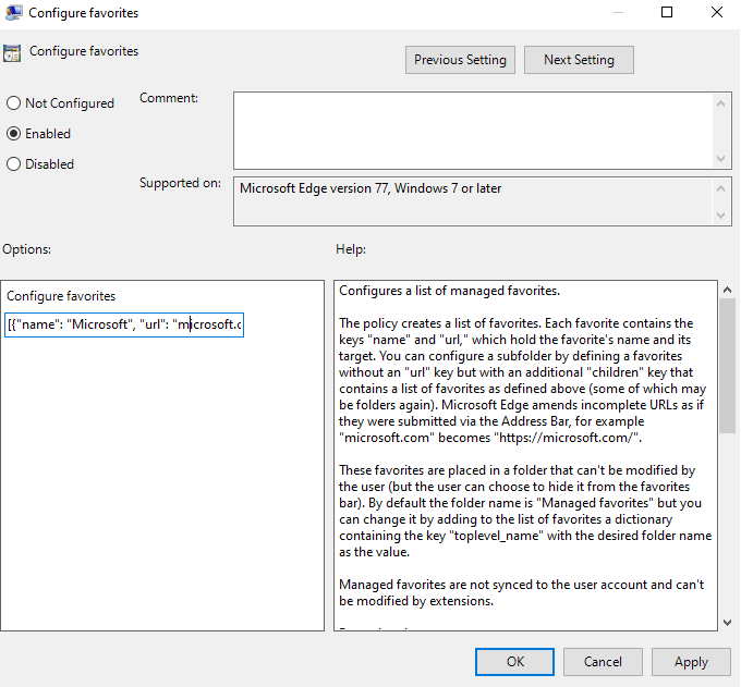 How do I configure group policy for Microsoft Edge Favorites ...