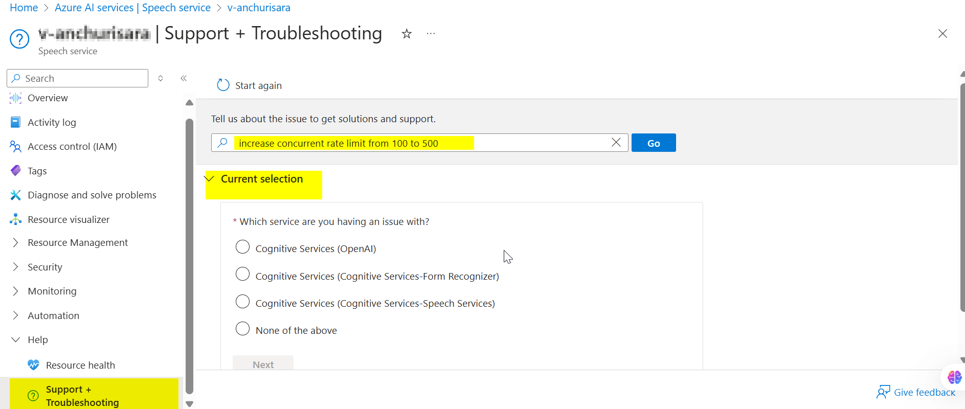 How to increase concurrent rate limit from 100 to 500 for Azure Speech ...