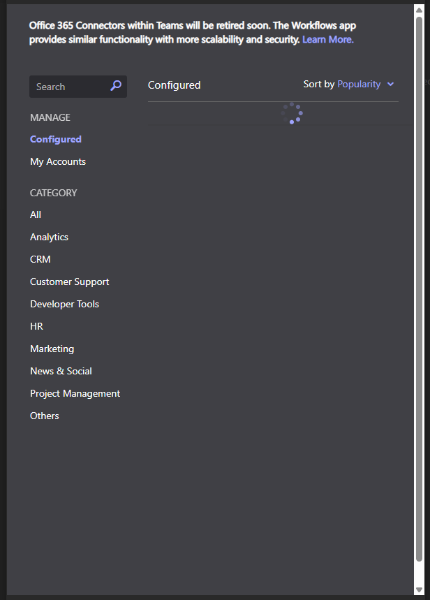 Teams configured connectors not loading - Microsoft Q&A