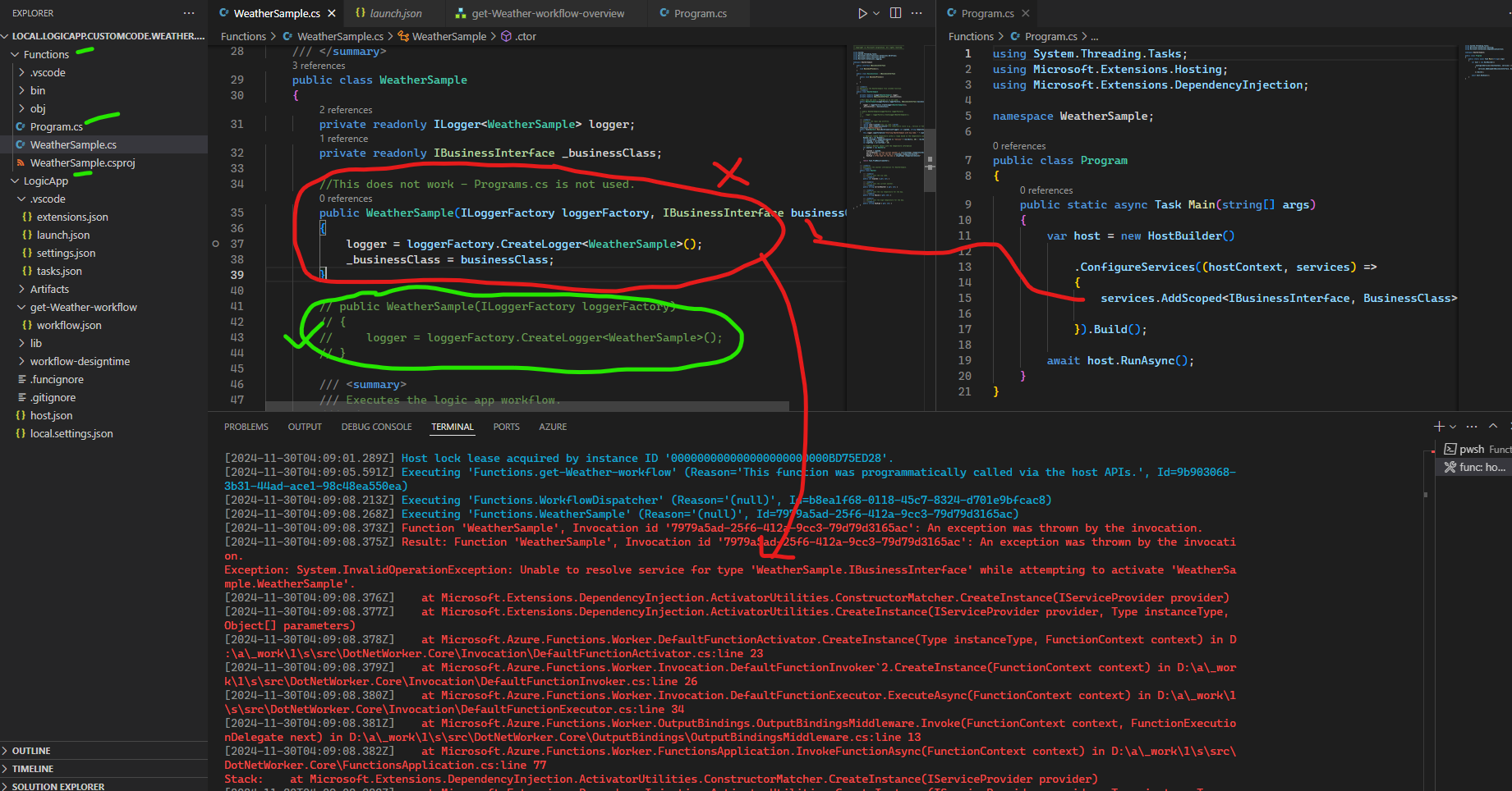 How to setup DI in custom code with Azure Logic App? - Microsoft Q&A