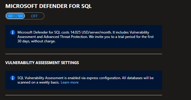 Vulnerability Assessment is enabled on this server or one of its ...