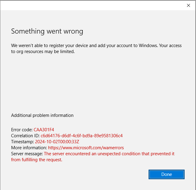 Error CAA301F4: school account error - Microsoft Q&A