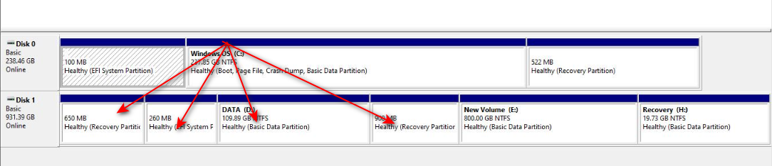 How to delete multiple EFI and Recovery partitions in Windows 10 ? - Microsoft Q&A