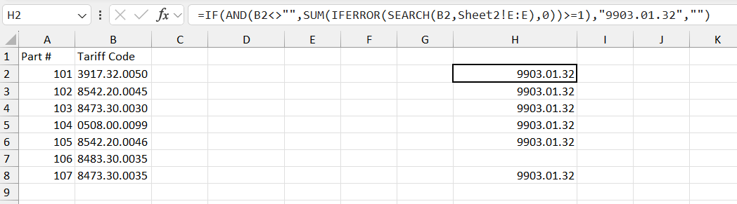 Matching Tariff Codes - Microsoft Q&A