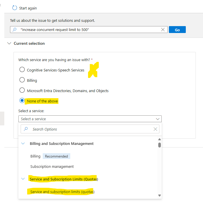 How to increase concurrent rate limit from 100 to 500 for Azure Speech Services - Microsoft Q&A