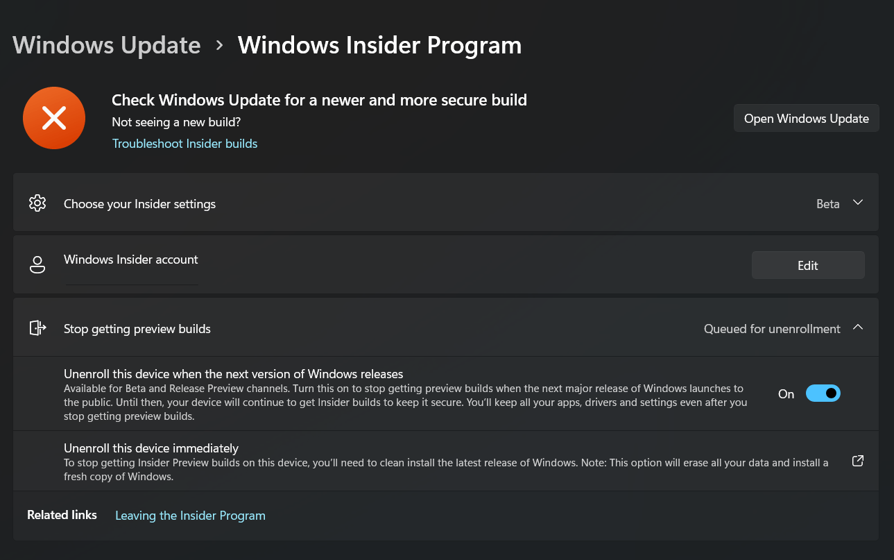 How to unenroll the device from getting preview builds? Beta channel ...