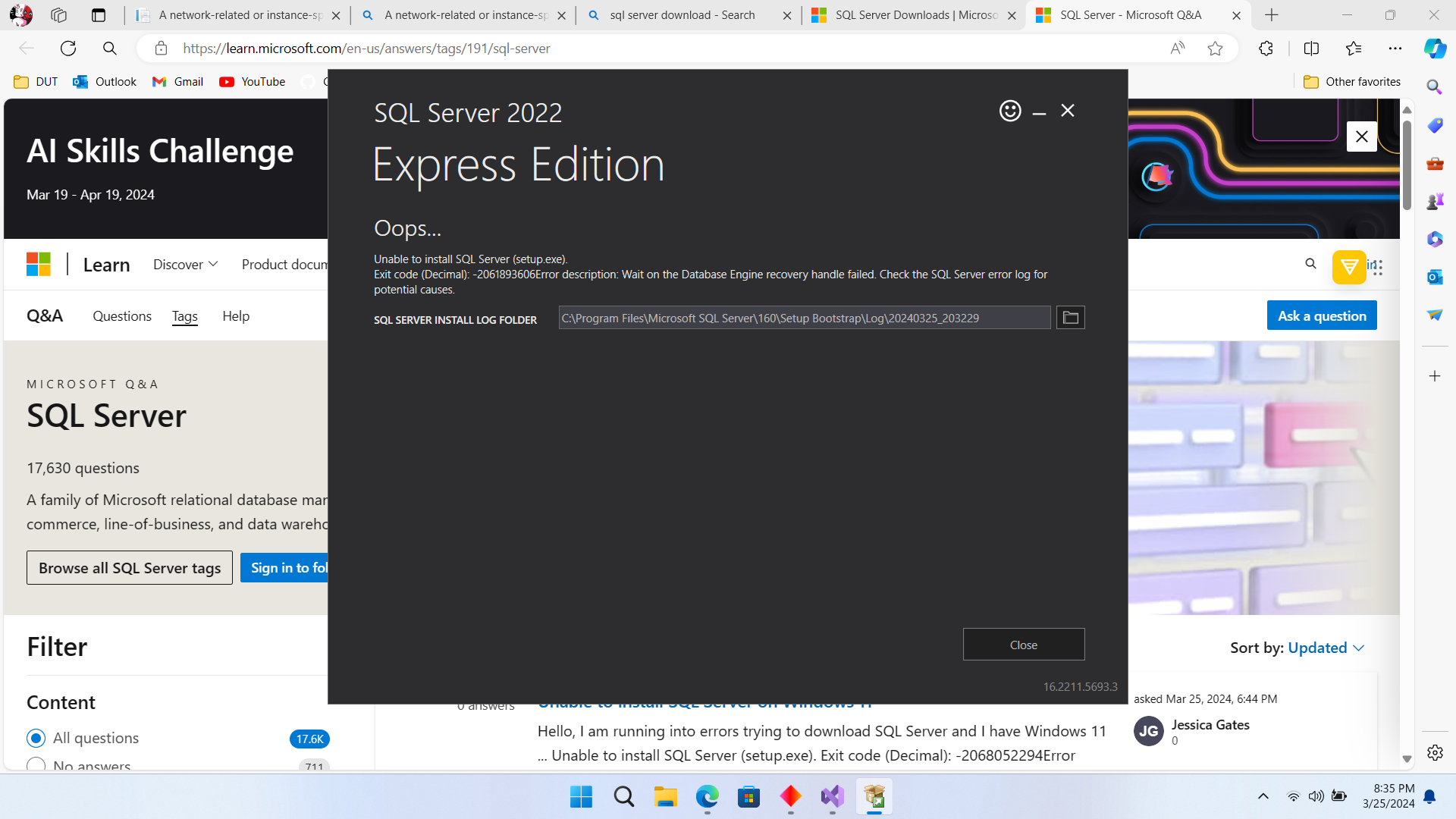 I cant install SQL Server - Microsoft Q&A