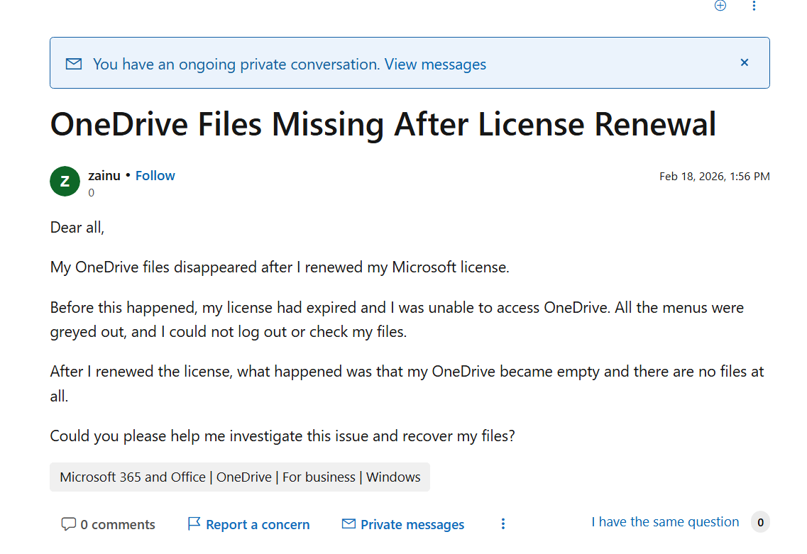 OneDrive Files Missing After License Renewal - Microsoft Q&A