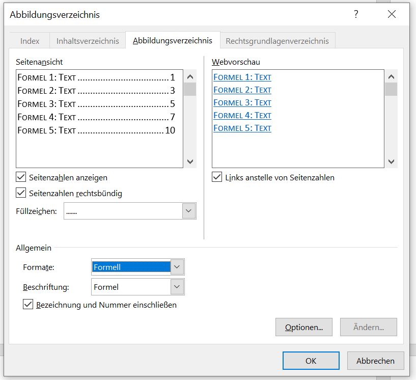 Formelverzeichnis Word 365 - Microsoft Q&A