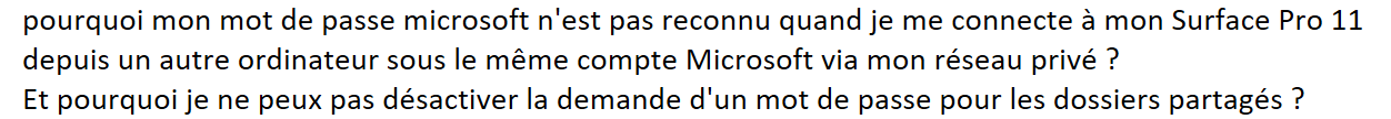 Accès via réseau privé bloqué par mot de pase refusé - Microsoft Q&A