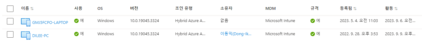 Azure Active Directory Portal 에서 Hybrid Join 된 기기가 사용자와 Synchronization