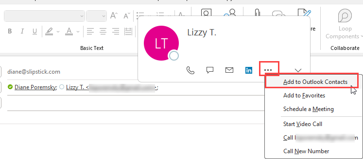 When creating e-mail and choosing a contact for "To", "Cc" or "Bcc ...