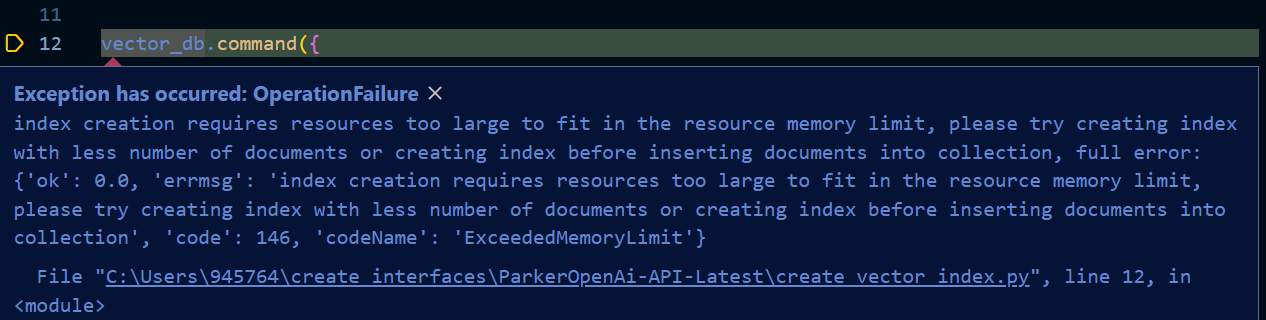 Error When Creating Vector Index For Mongodb Vcore Microsoft Qanda